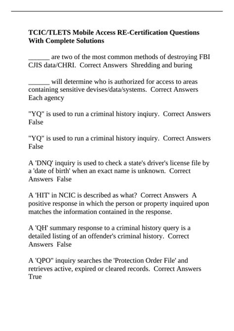 Tcic Tlets Mobile Access With Cch Recertification Test Questions With Complete Solutions Tcic