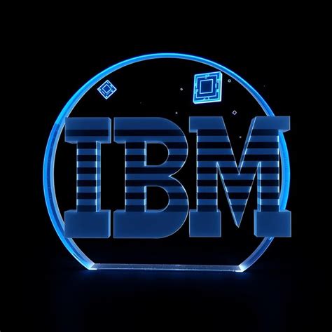Ibm Logo Carved From Frosted Translucent Plastic Gently Rotating Neon Blue Lines Pulse From The