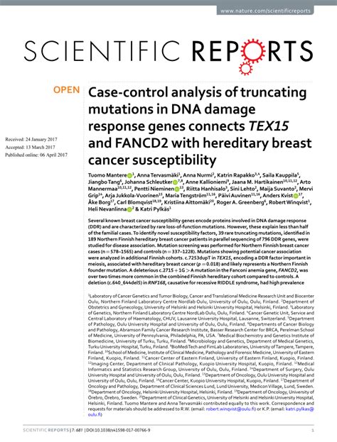 Pdf Case Control Analysis Of Truncating Mutations In Dna Damage