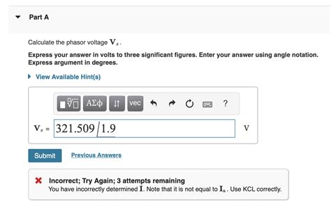 Solved Calculate The Phasor Voltage Vs Express Your Answer Chegg Com