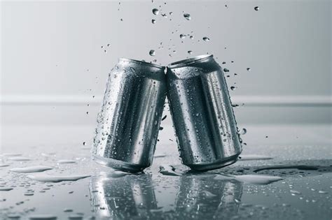 Premium Photo Two Cans Of Soda Are On A Table One Of Which Has Water