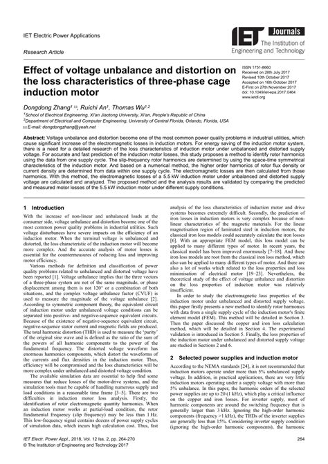 Pdf Effect Of Voltage Unbalance And Distortion On The Loss Characteristics Of Three Phase Cage