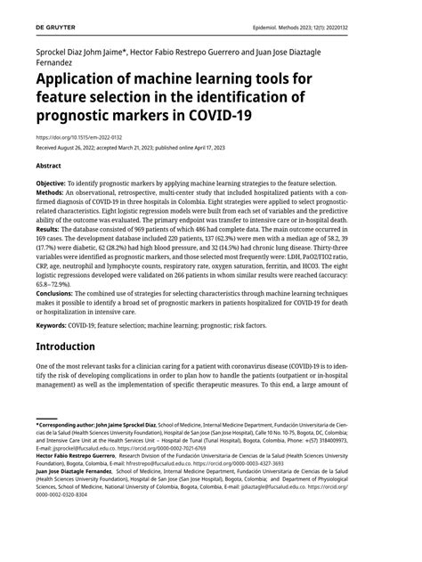 Pdf Application Of Machine Learning Tools For Feature Selection In