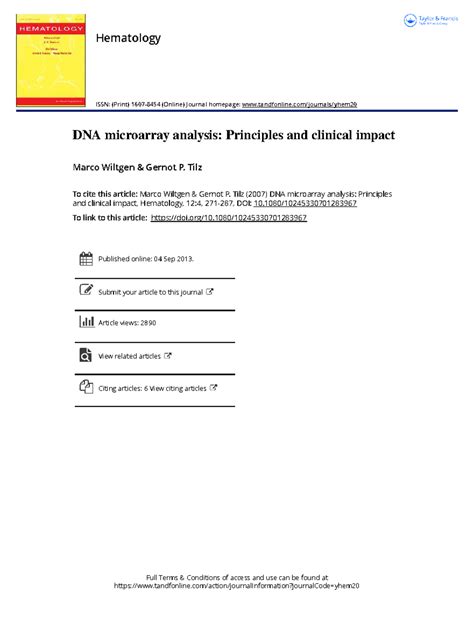 Dna Microarray Analysis Principles And Clinical Impact In Hematology