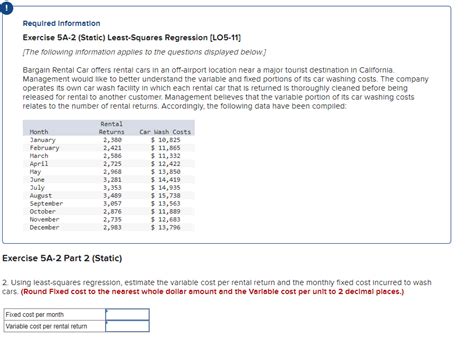 Solved Exercise 5a 2 Static Least Squares Regression