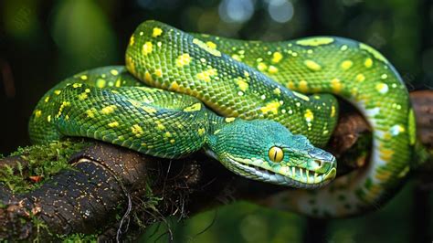 Green Tree Python On A Tree Branch Stock Illustration Illustration Of Exotic Reticulated