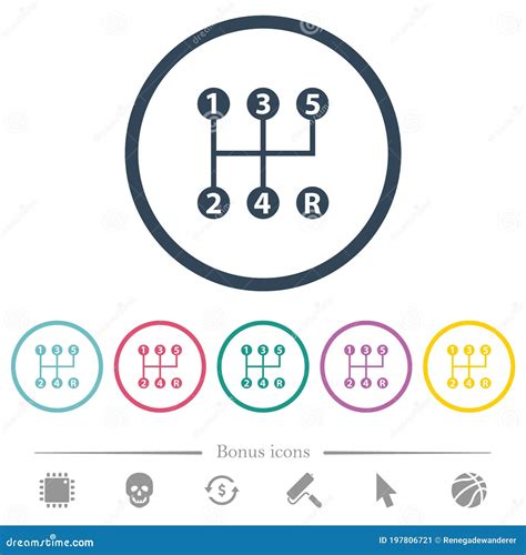 Five Speed Manual Gear Shift Flat Color Icons In Round Outlines Stock Vector Illustration Of