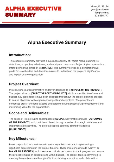 Free Alpha Executive Summary Template To Edit Online