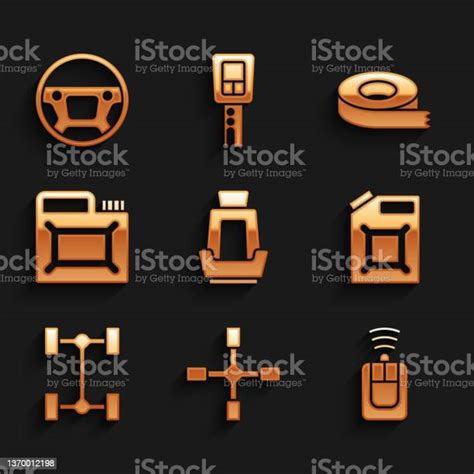 세트 카시트 휠 렌치 리모컨키 가솔린 캐니스터 섀시 자동차 모터 오일 스카치 테이프 및 스티어링 휠 아이콘 벡터 가솔린에 대한