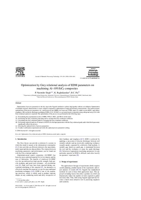 Pdf Optimization By Grey Relational Analysis Of Edm Parameters On Machining Al 10 Sic P Composites