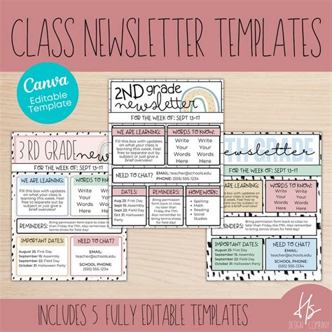 Editable Classroom Newsletter Templates Modern Colorful Etsy