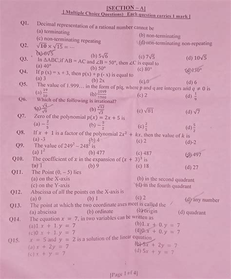 [section a]¿multiple choice questions each question carries i mark