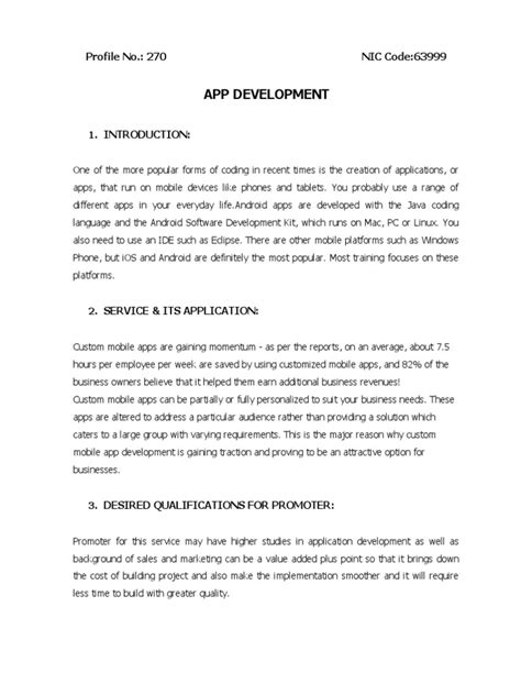 App Development Profile No 270 Nic Code63999 Pdf Mobile App