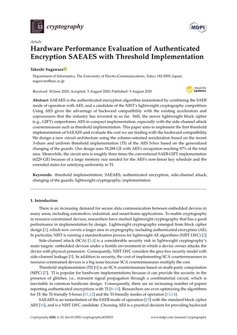 Pdf Hardware Performance Evaluation Of Authenticated Encryption Saeaes With Threshold