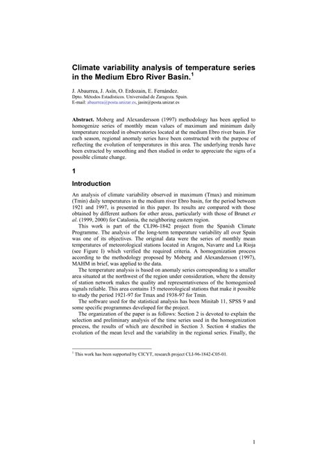 Pdf Climate Variability Analysis Of Temperature Series In The Medium Ebro River Basin
