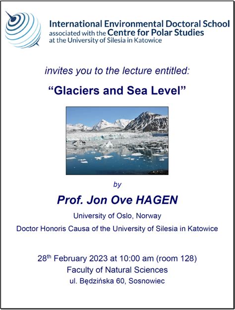 The Lecture Glaciers And Sea Level By Prof Jon Ove Hagen 28th