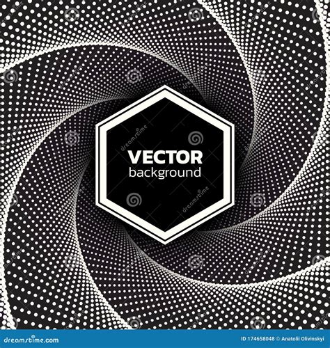 Halftone Dotted Vortex Hexagon Background Abstract Monochrome Vector