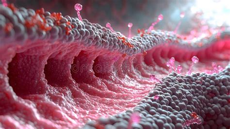 Microscopic View Of Cellular Structure With Pink And Gray Components Ai Generated Stock