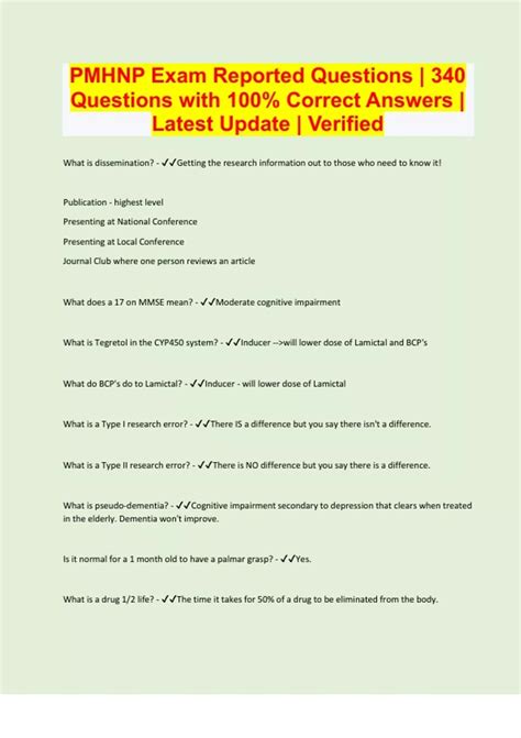 Pmhnp Exam Reported Questions 340 Questions With 100 Correct Answers Latest Update