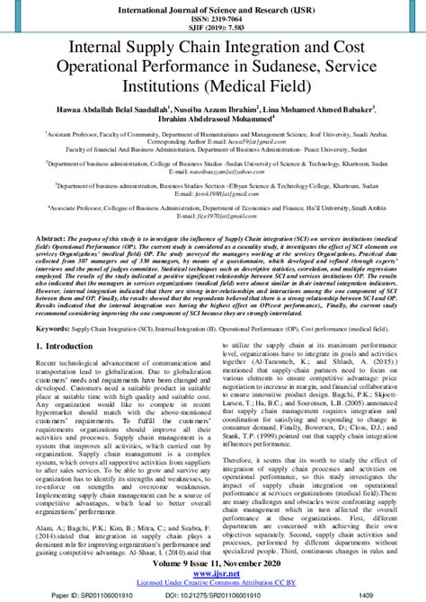 Pdf Internal Supply Chain Integration And Cost Operational Performance In Sudanese Service