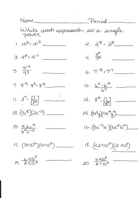 Exponents And Powers Class 8 Worksheets