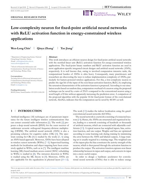 Pdf Low‐complexity Neuron For Fixed‐point Artificial Neural Networks