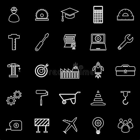 Engineering Line Icons On Black Background Stock Vector Illustration Of Measuring Design