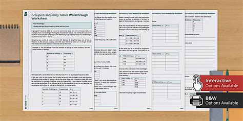 Grouped Frequency Tables Walkthrough Worksheet Twinkl