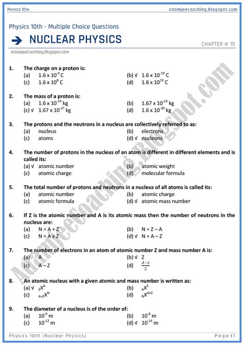 Adamjee Coaching Nuclear Physics MCQs Physics Th