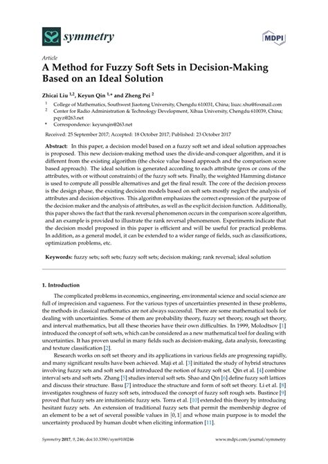 Pdf A Method For Fuzzy Soft Sets In Decision Making Based On An Ideal