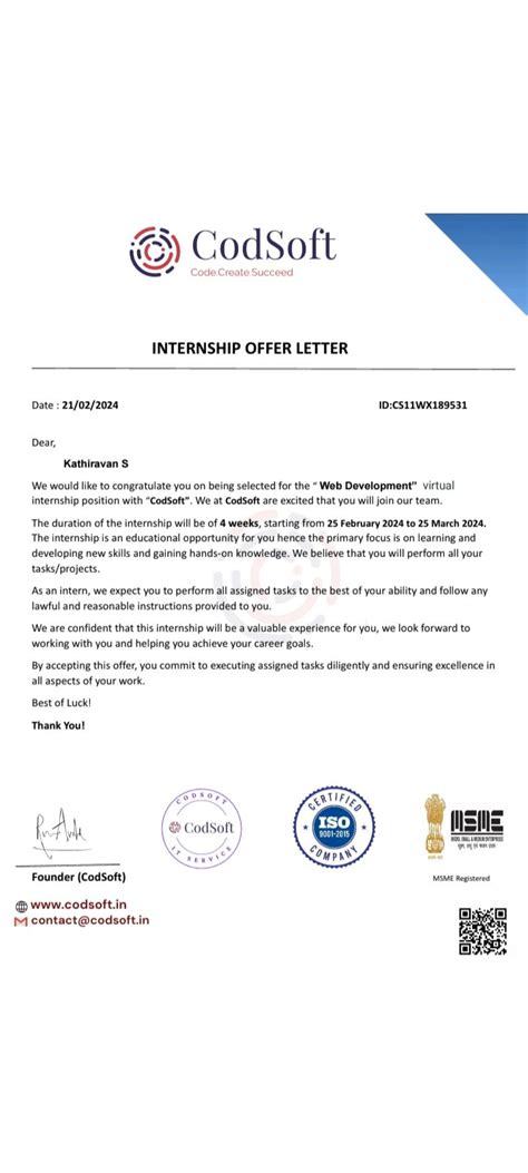 Kathiravan S On Linkedin Im Excited To Announce That Ive Secured An Internship Offer From