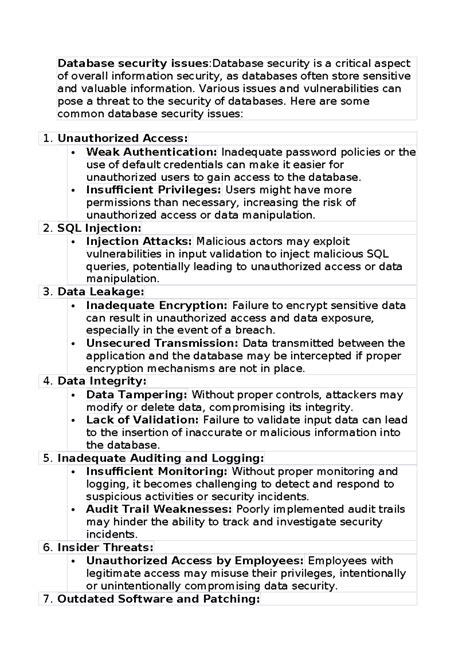 Database Security Issues Database Security Issuesdatabase Security