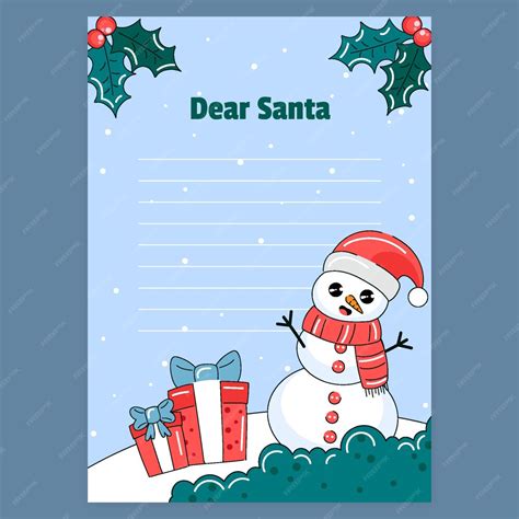 손으로 그린 산타 편지 템플릿 디자인 무료 벡터
