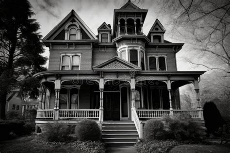 A Black And White Photo Of A Victorian House With Its Exterior Details