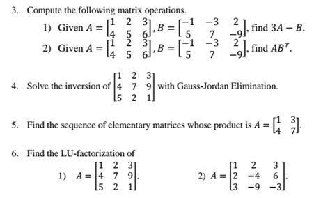 solved compute the following matrix operations given a