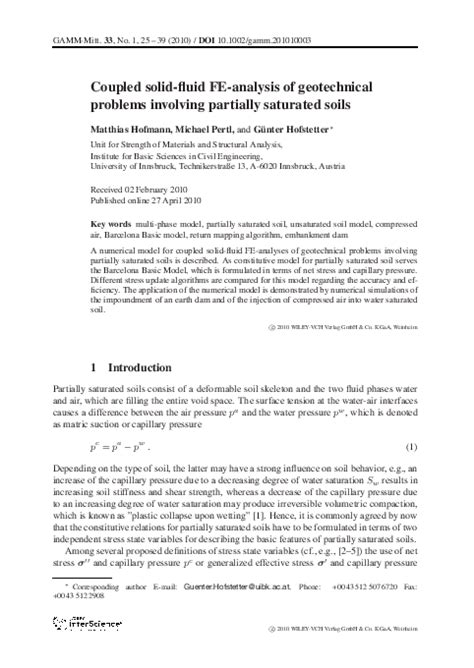 Pdf Coupled Solid Fluid Fe Analysis Of Geotechnical Problems