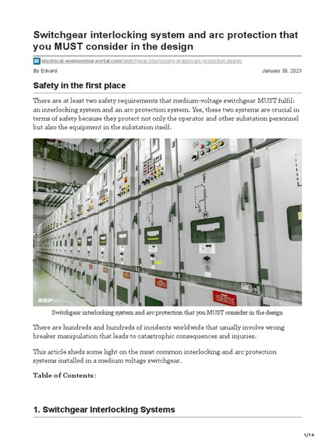 Switchgear Interlocking System And Arc Protection That You Must Consider In The Design Pdf
