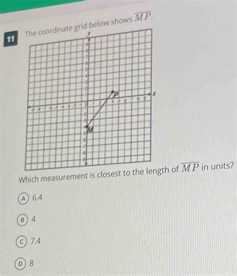Solved 11the Coordinate Grid Below Shows Overline Mp Which Measurement Is Closest To The