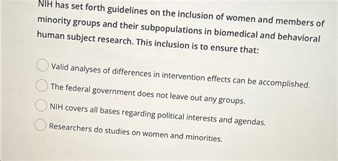 Solved Nih Has Set Forth Guidelines On The Inclusion Of