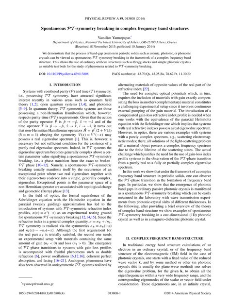 Pdf Spontaneous Pt Symmetry Breaking In Complex Frequency Band Structures