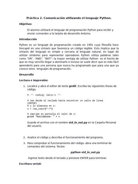 Python Y Arduino Comunicación Básica Pdf Python Lenguaje De