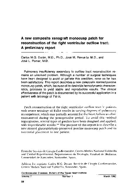 Pdf A New Composite Xenograft Monocusp Patch For Reconstruction Of The Right Ventricular