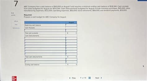 Solved Abc Company Has A Cash Bolance Of 43000 On August 1