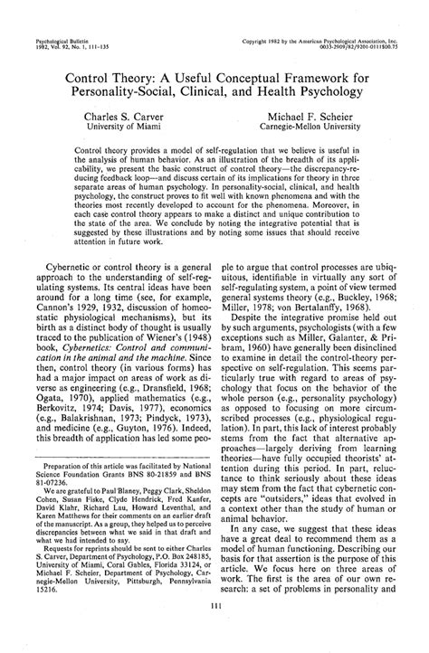 Pdf Control Theory A Useful Conceptual Framework For Personality