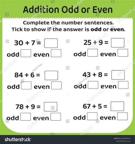 Algebra Addition Odd Even Worksheet Level Stock Vector Royalty Free 2249744215 Shutterstock