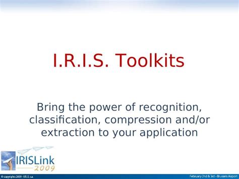 Ppt Iris Toolkits Bring The Power Of Recognition Classification Compression Andor