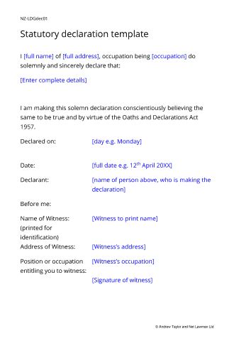 Statutory Declaration Template With Completed Examples
