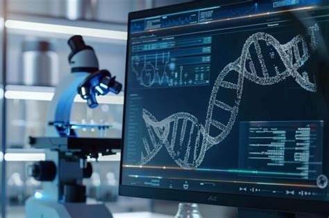 A Computer Monitor With A Drawing Of A Dna On It Premium AI Generated Image