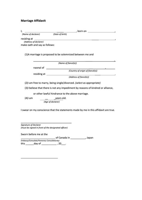 Marriage Affidavit Printable Pdf Download