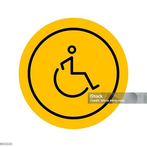 휠체어를 탄 장애인의 상징 장애인을 위한 둥근 노란색 표지판 Accessible Parking Sign에 대한 스톡 벡터 아트 및 기타 이미지 Accessible